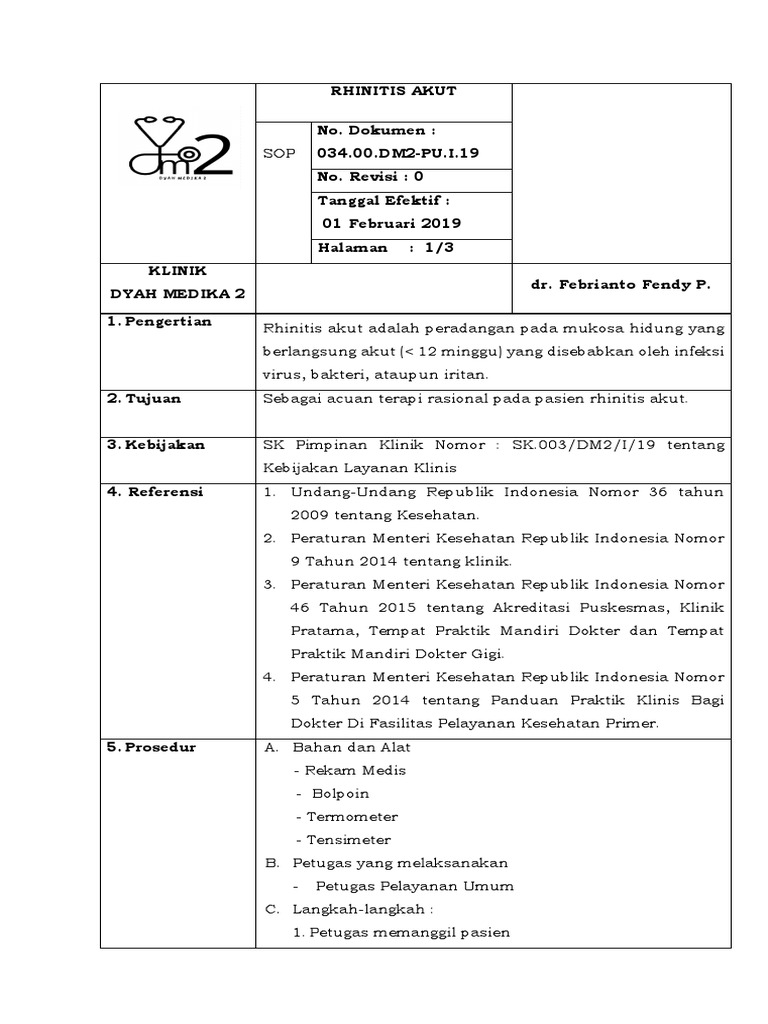 2.2.1.4 Sop Rhinitis Akut | PDF