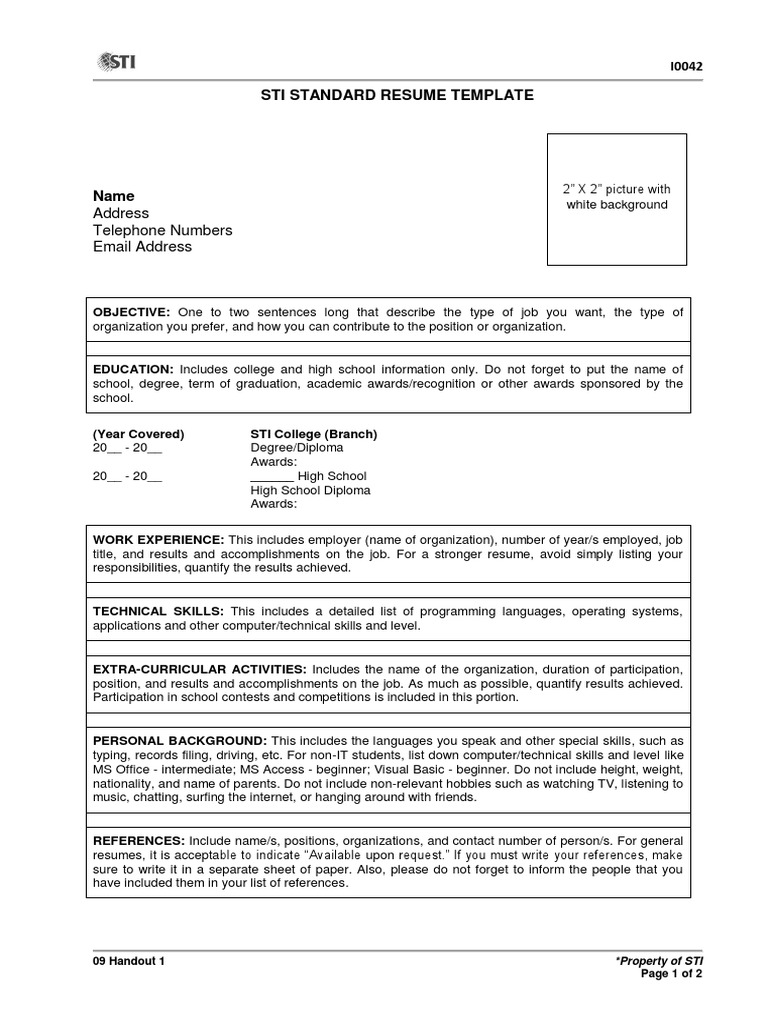 STI Standard Resume and Cover Letter Template | PDF | Academic Degree ...