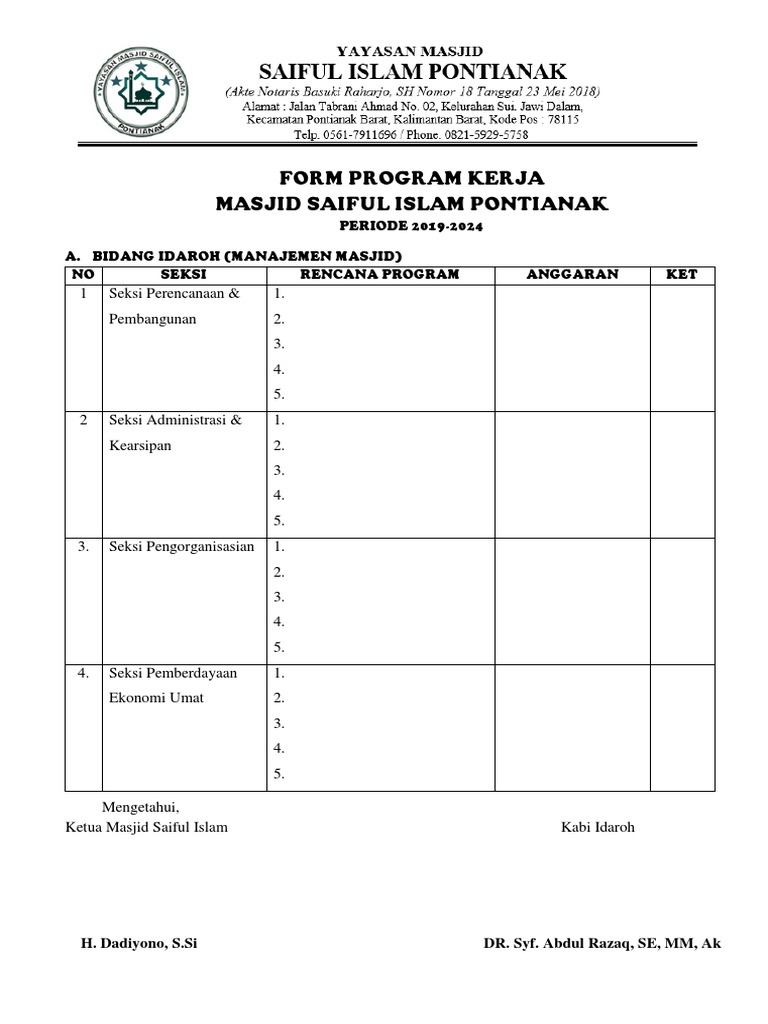 Form Program Kerja Idaroh | PDF