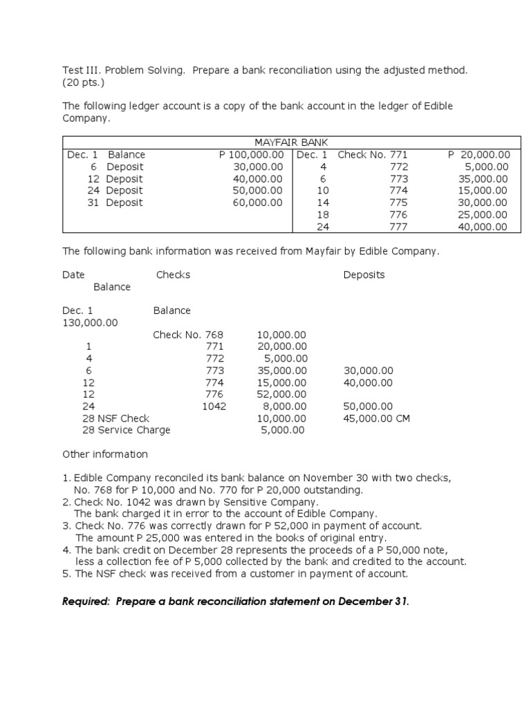 Sample Exercise On Bank Reconciliation | PDF