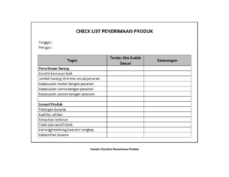 Contoh Checklist Penerimaan Produk | PDF
