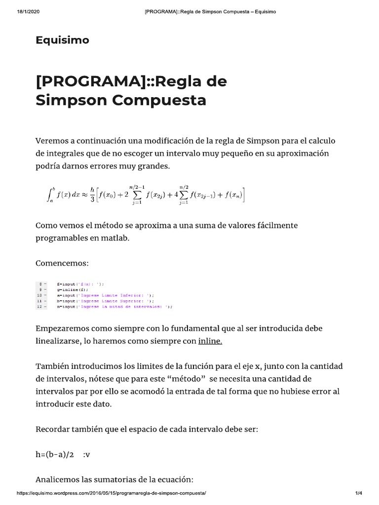 Regla de Simpson Compuesta - Equisimo | PDF
