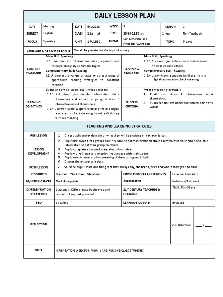 Cefr Form 1 | PDF | Lesson Plan | Behavior Modification