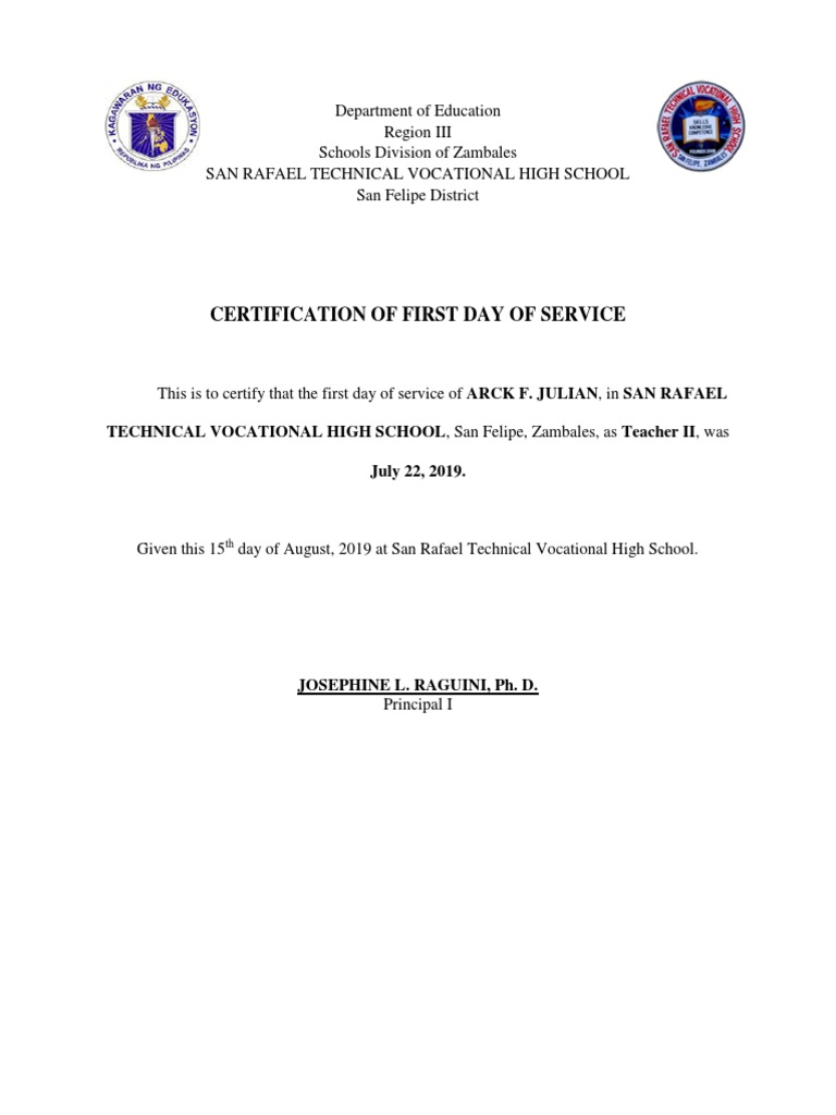 Certificate of First Day of Service | PDF
