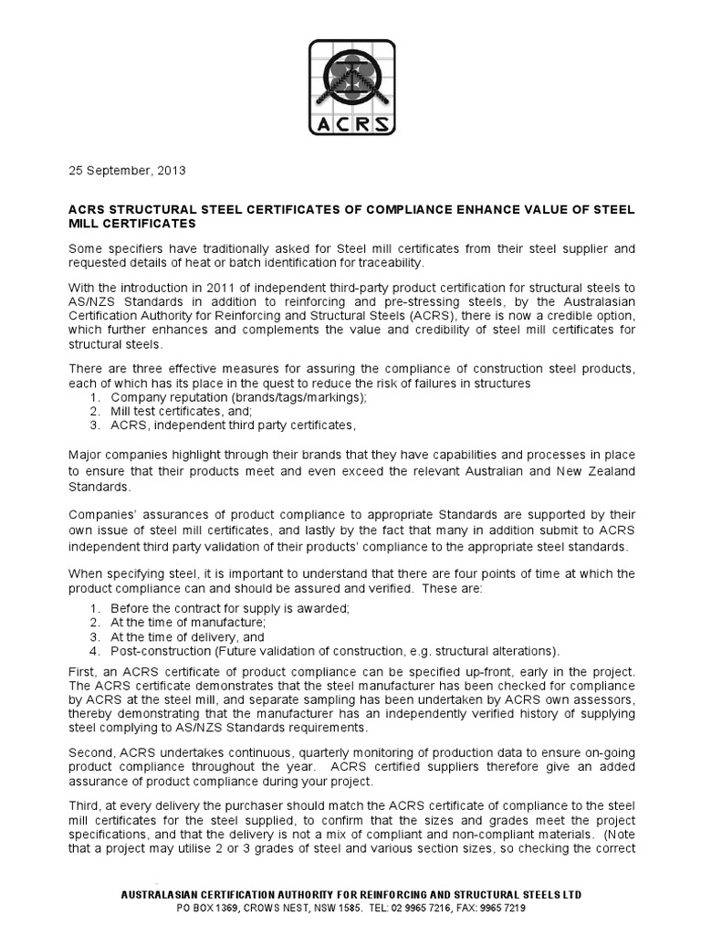 ACRS Structural Steel Certificates and Steel Mill +Certificates-FINAL ...