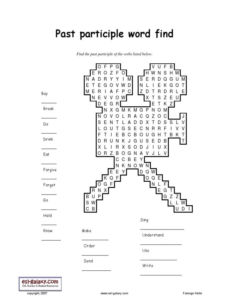 Past Participle Word Find | PDF | Languages | Language Arts & Discipline