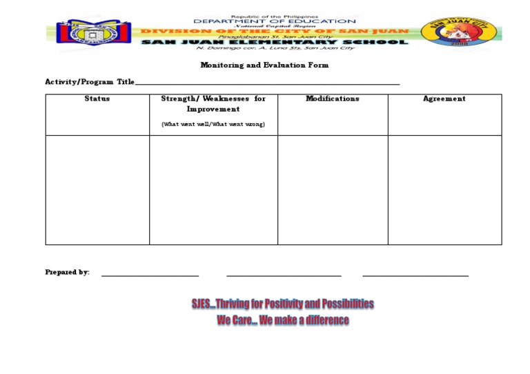 Monitoring and Evaluation Form | PDF