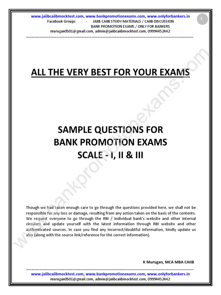 Sample Paper-2020 For Bank Promotion Exams (Scale I, II & III) by ...