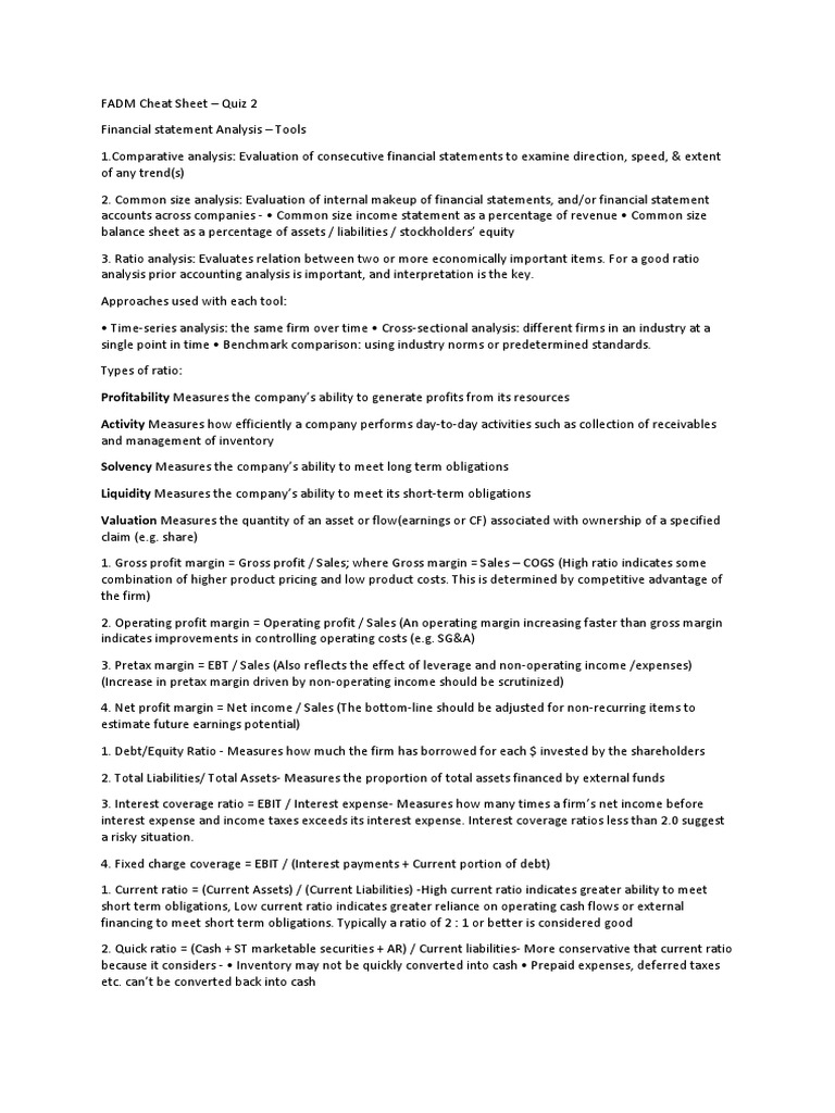 FADM Cheat Sheet-Quiz2 | PDF | Revenue | Inventory