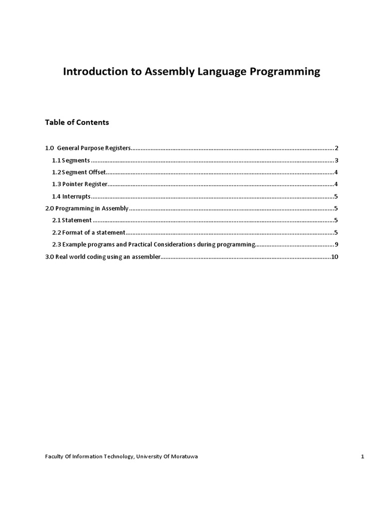 Introduction To Assembler | PDF | Assembly Language | Pointer (Computer Programming)