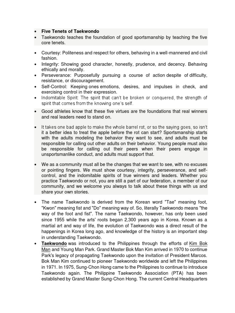The Five Tenets of Taekwondo: Core Values and Principles of Courtesy ...