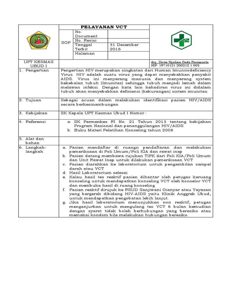 SOP Pelayanan VCT | PDF