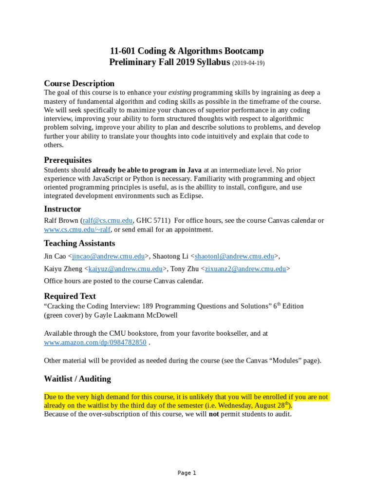 Mastering Fundamental Algorithms and Coding Skills: A Preliminary Fall ...