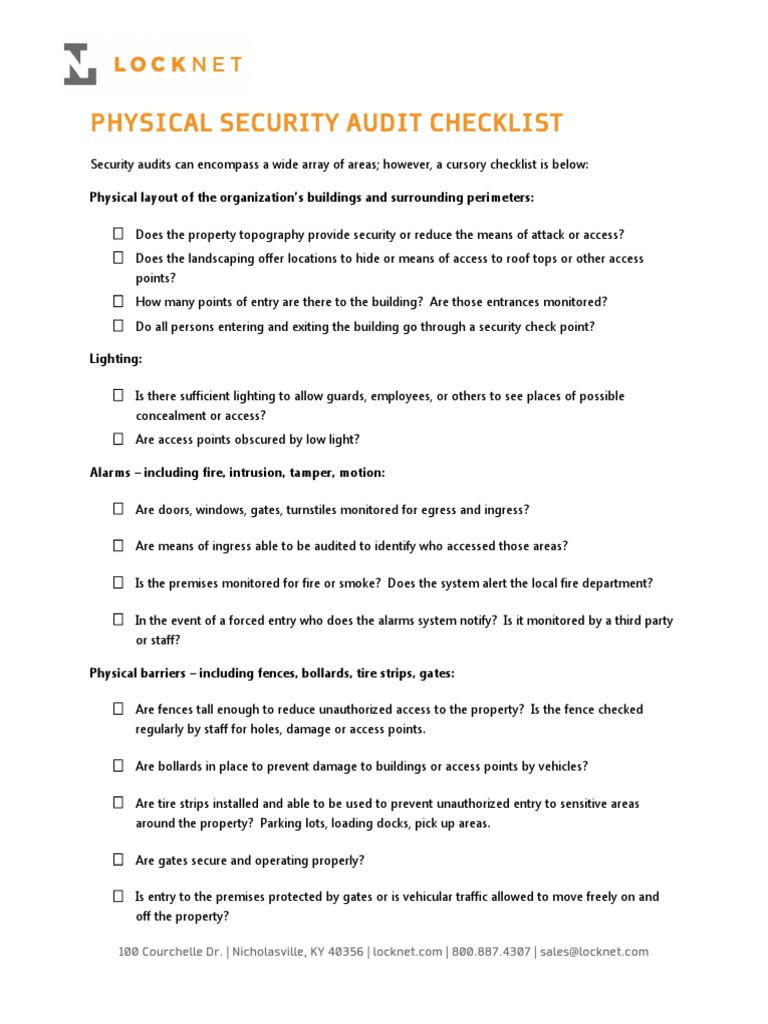 Physical Security Audit Checklist | PDF | Security Engineering ...