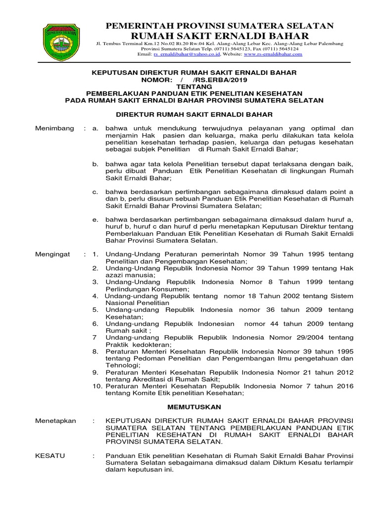 SK Pemberlakuan Panduan KEPK | PDF