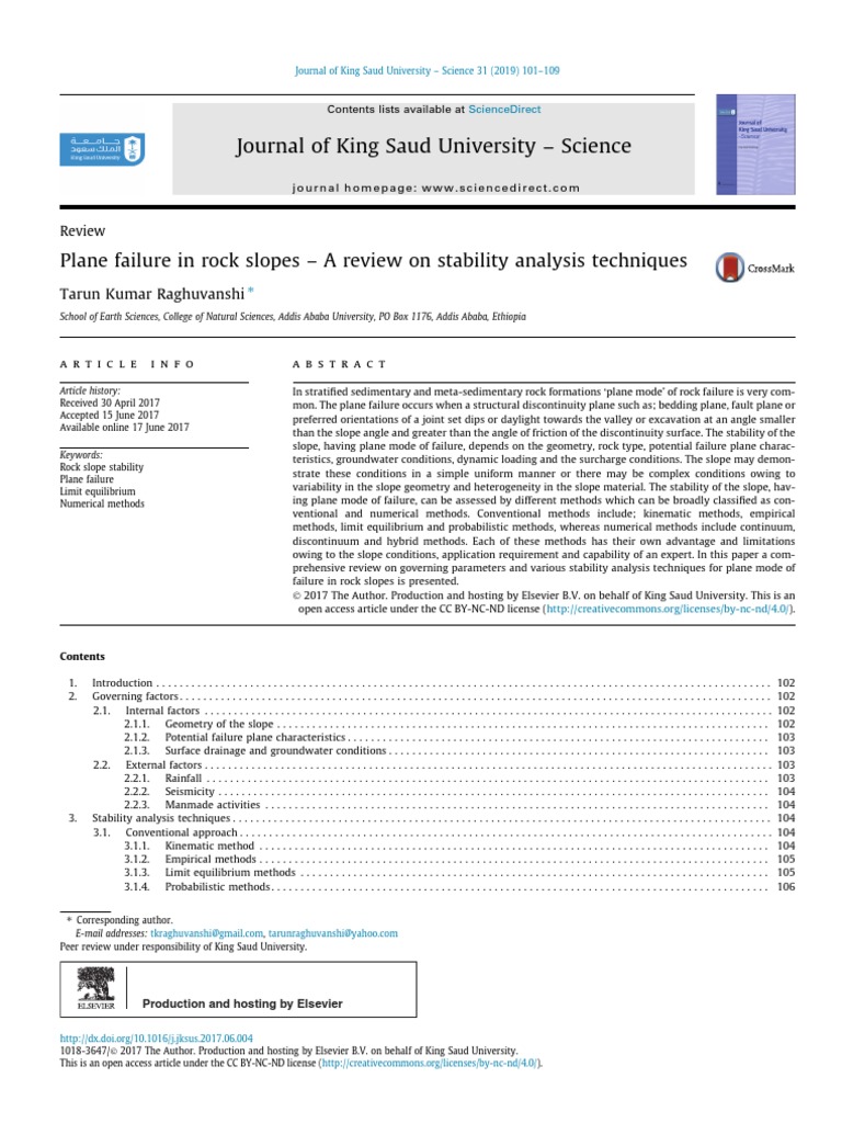 Review of Plane Failure in Rock Slopes | PDF | Mechanical Engineering ...