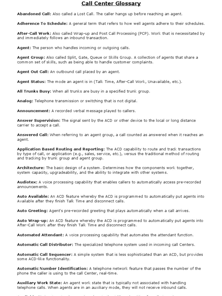 Call Center Terminology Glossary | PDF | Call Centre | Telephone