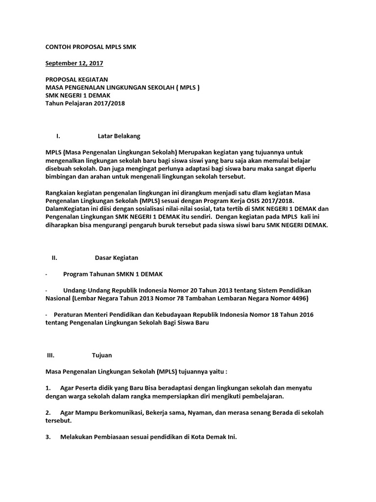 Proposal MPLS SMK Negeri 1 Demak 2017 | PDF