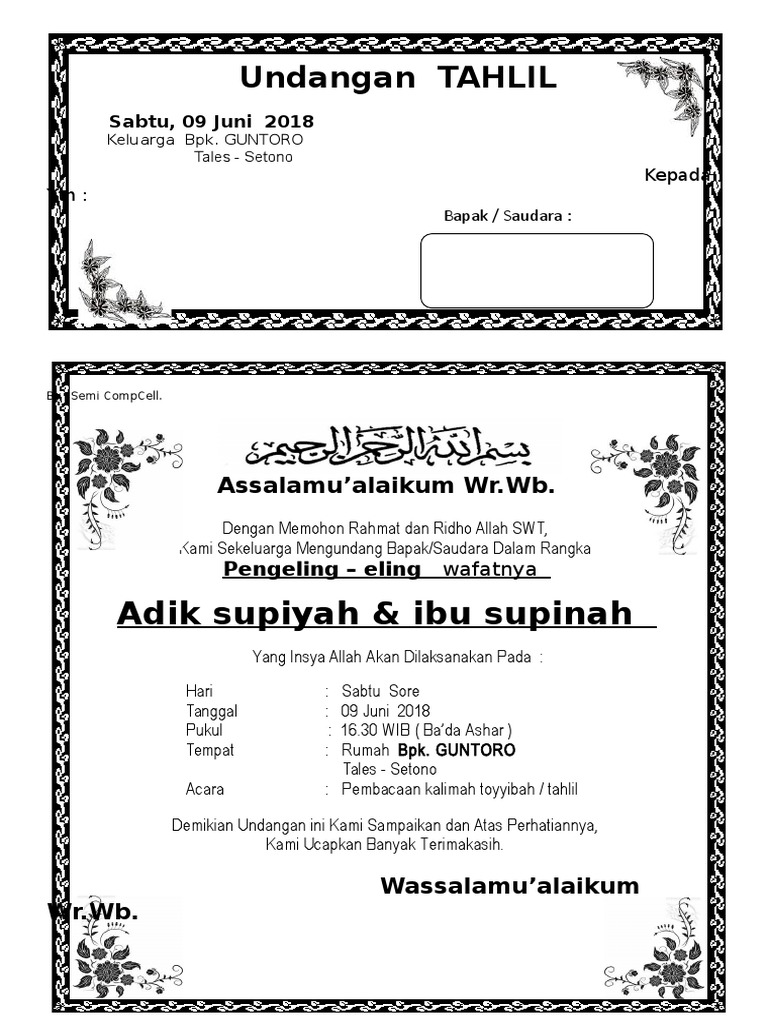 A4 Undangan Tahlil | PDF