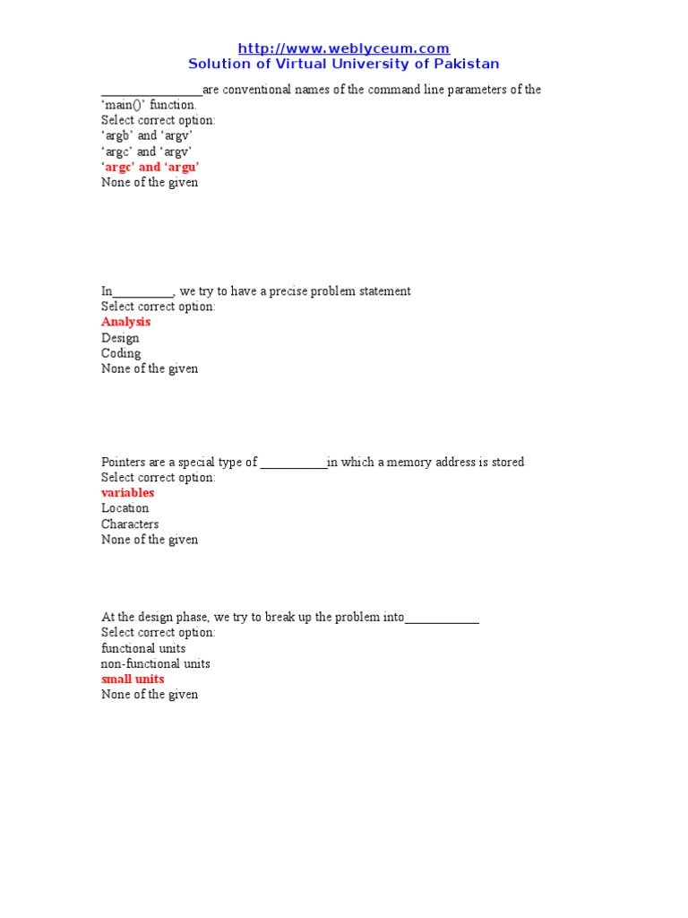 cs201 Midterm Past Paper | PDF
