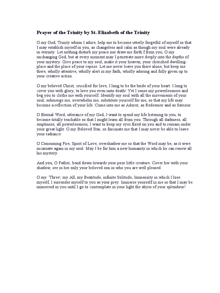 St. Elizabeth's Prayer to the Trinity | PDF