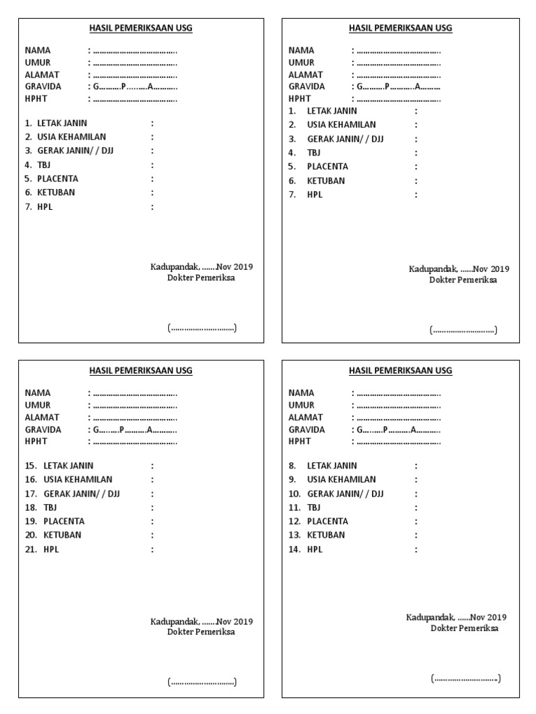 Form Hasil Pemeriksaan Usg | PDF