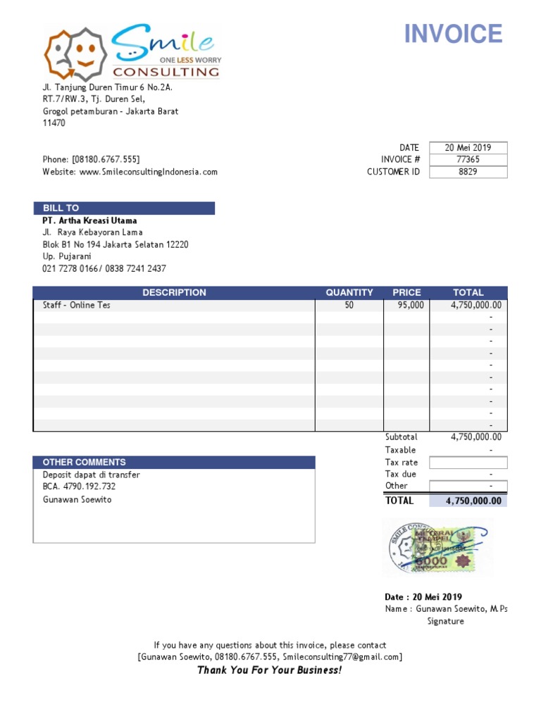 Invoice for Online Testing Staff Services | PDF | Business Documents ...