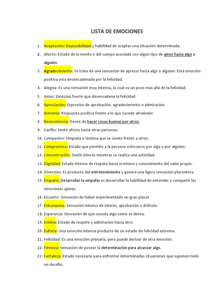 Lista de Emociones | PDF | Las emociones | Felicidad