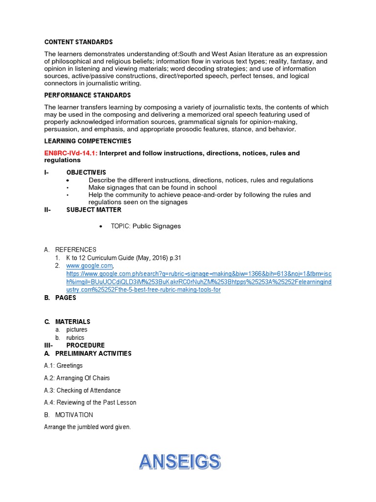 Grade 8 Lesson Plan | PDF | Information | Learning