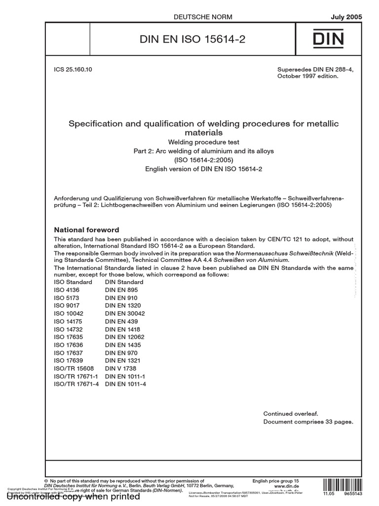 Din en Iso 15614-2 2005-07 | PDF | Welding | Construction