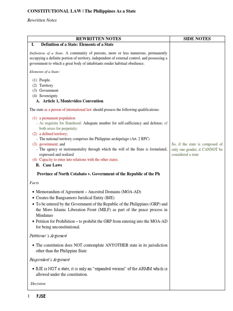 D CONSTITUTIONAL LAW The Philippines As A State | PDF | Territorial ...