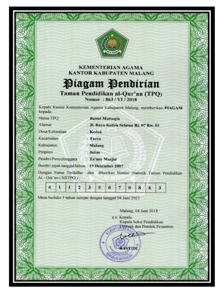 Piagam TPQ | PDF