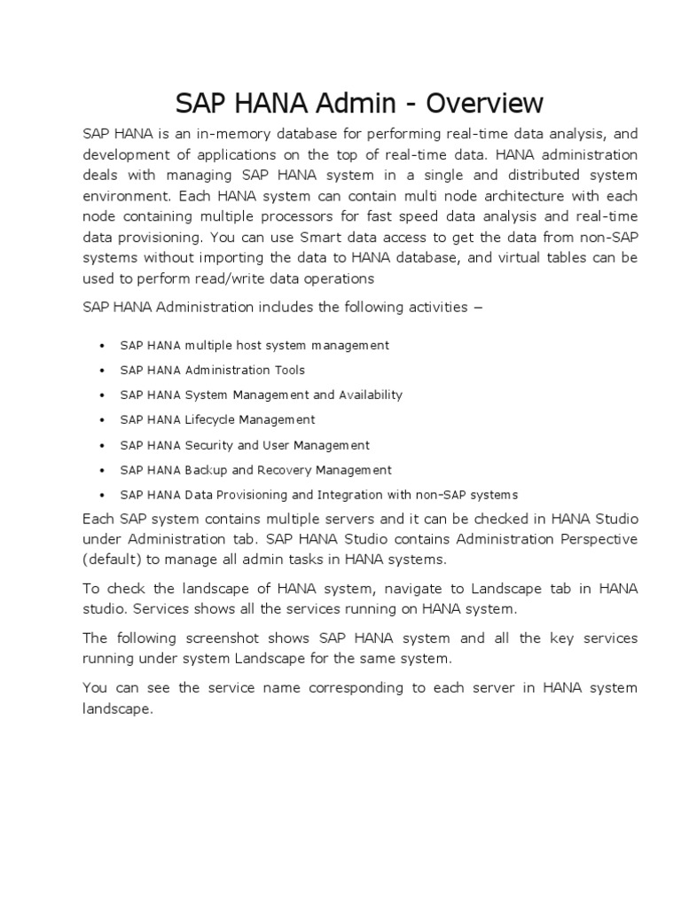 SAP HANA Admin Notes | PDF | Table (Database) | Databases
