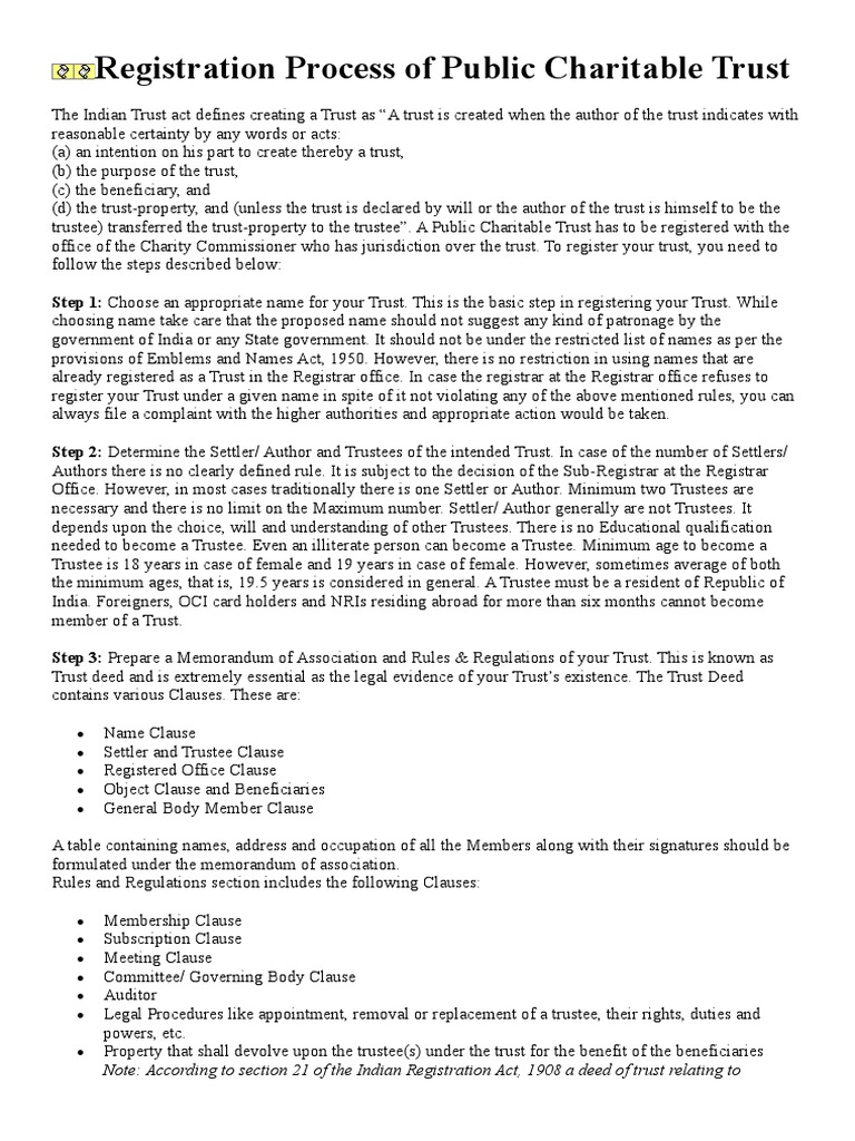 Public Charitable Trust Registration Guide | PDF | Trust Law | Identity ...