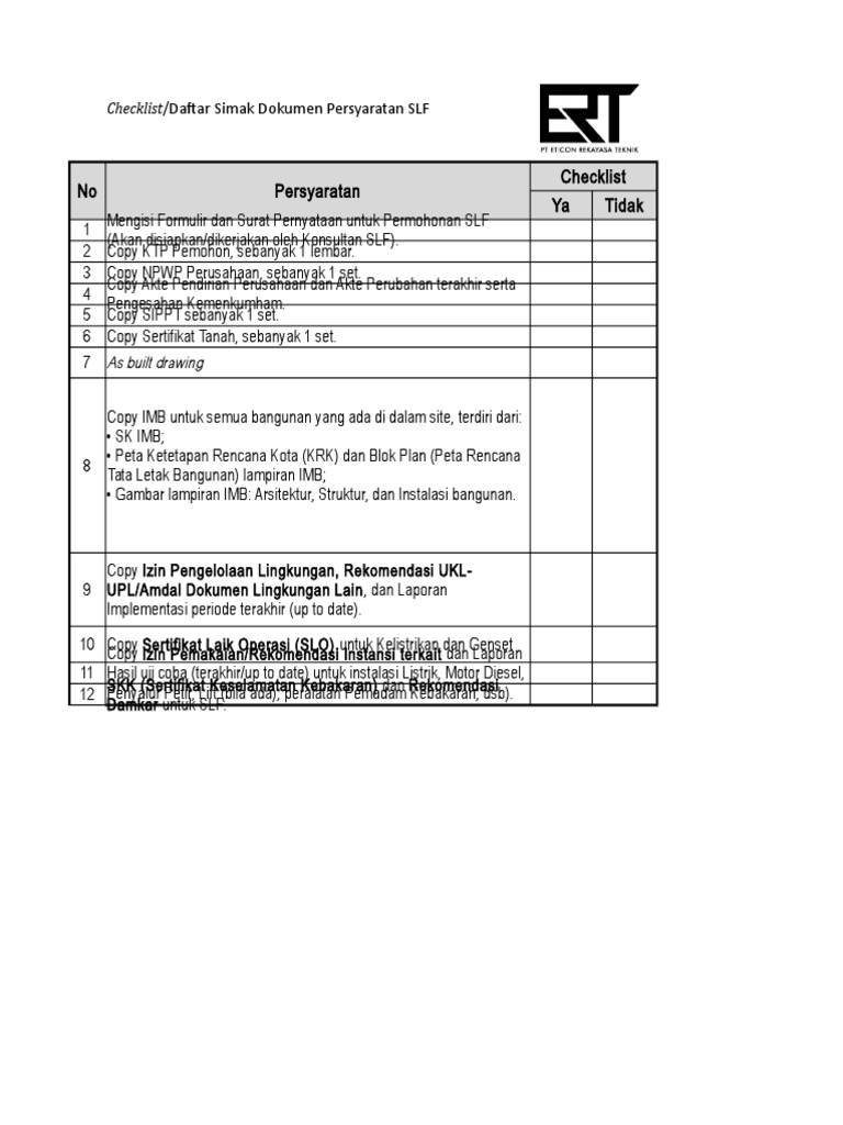 Checklist Persyaratan SLF | PDF