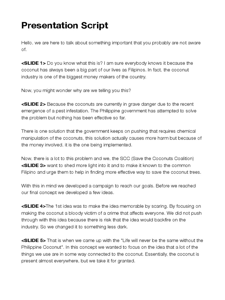 Presentation Script | PDF | Coconut