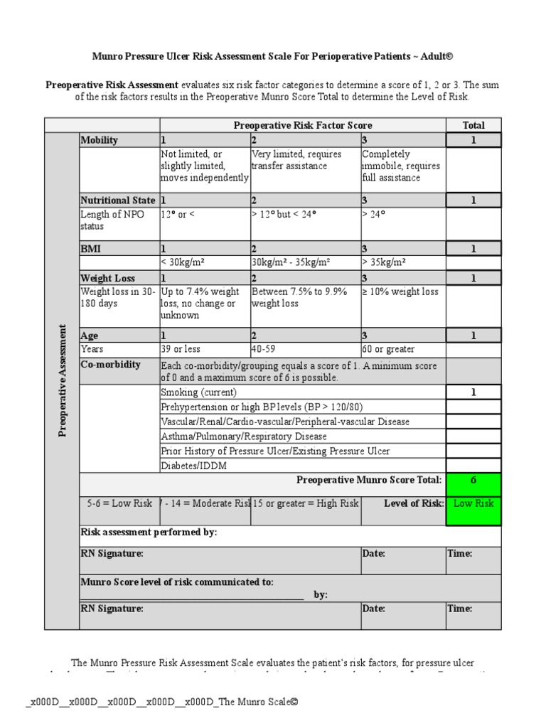 Munro-Pressure-Ulcer-Risk-Assessment-Scale | Perioperative | Medical ...