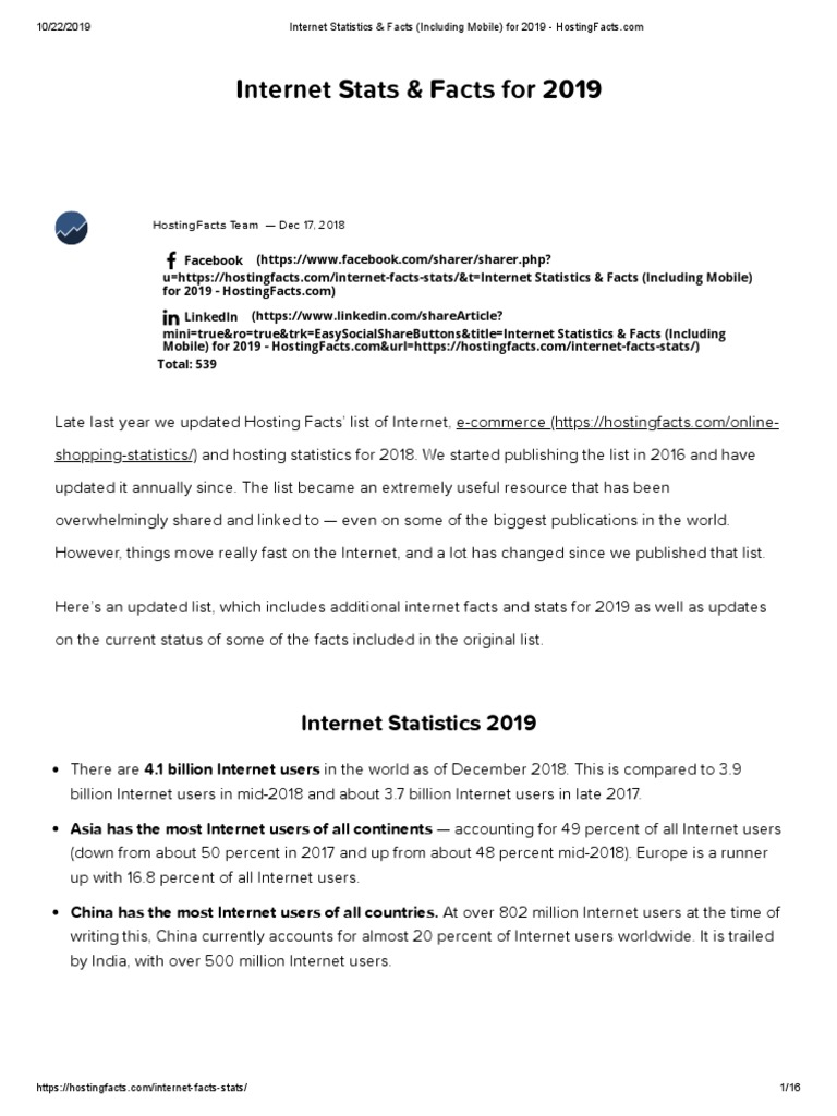 Internet Statistics & Facts (Including Mobile) For 2019 | PDF | Mobile ...