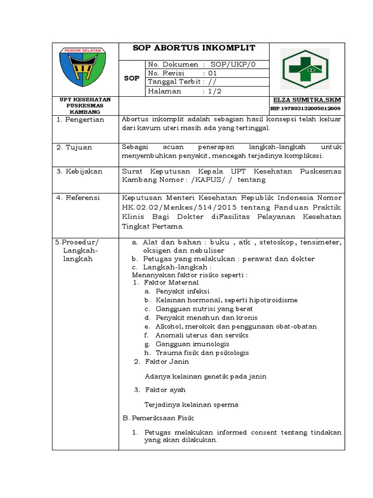 Sop Abortus Inkomplit | PDF