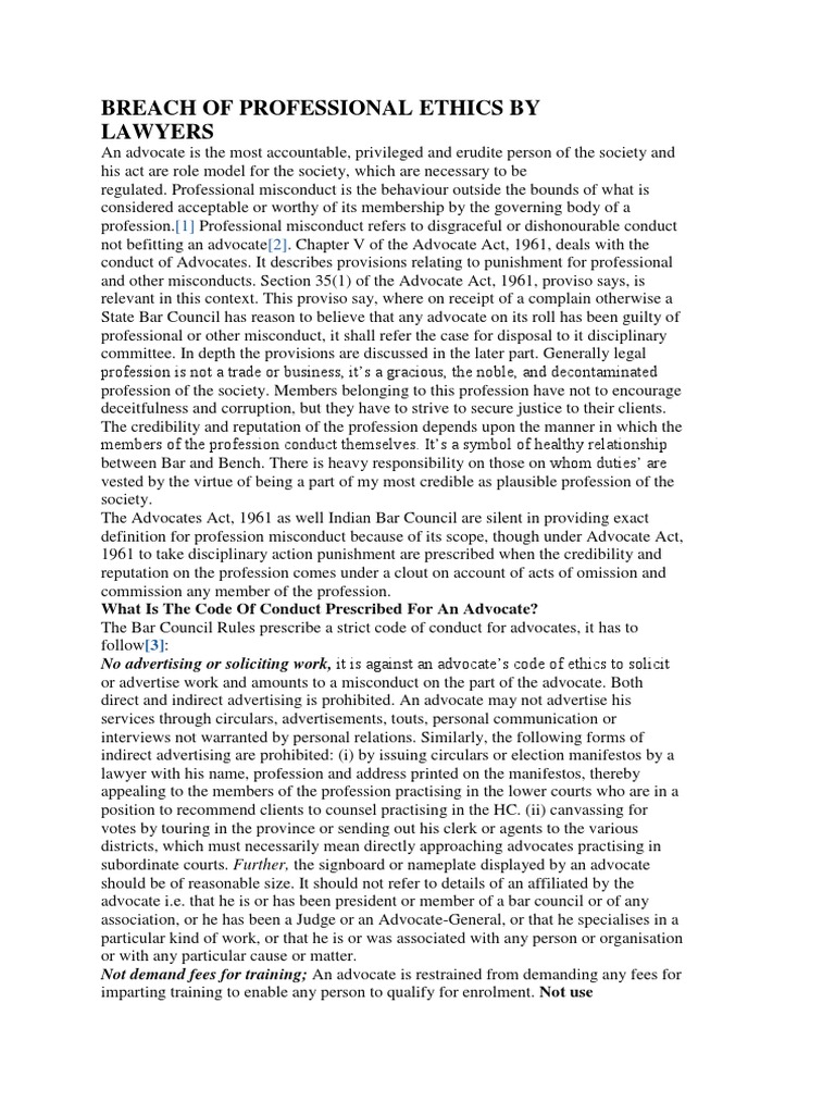 Breach of Professional Ethics | PDF | Advocate | Bar Association