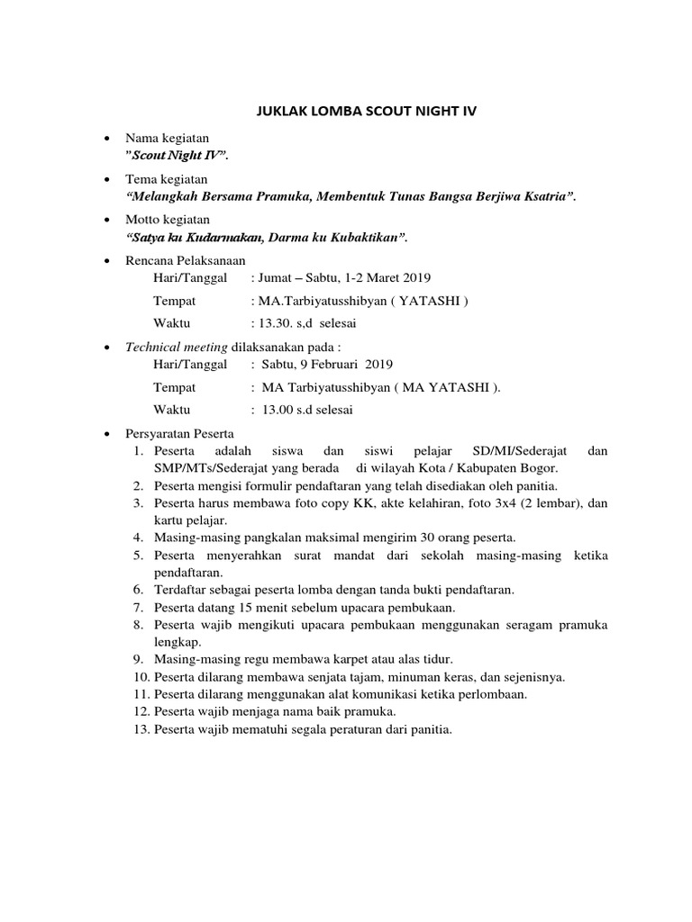 Juklak Juknis Perlombaan Penggalang SMP | PDF