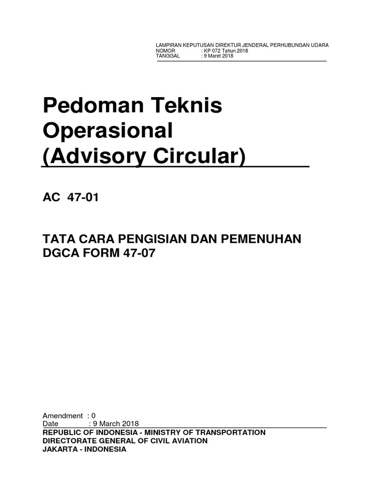 Pedoman Pengisian DGCA Form 47-07 | PDF | Teknologi & Rekayasa