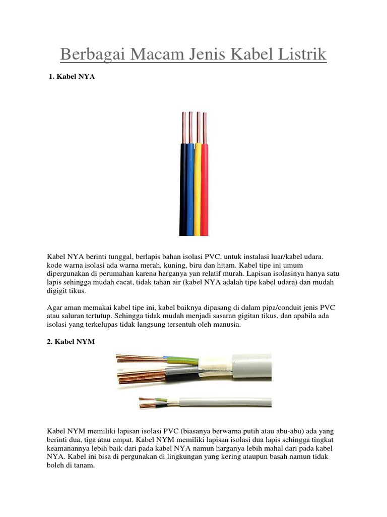 Berbagai Macam Jenis Kabel Listrik | PDF