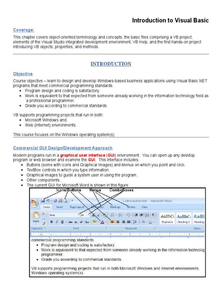 1 Introduction To Visual Basic | PDF | Visual Basic .Net | Graphical ...