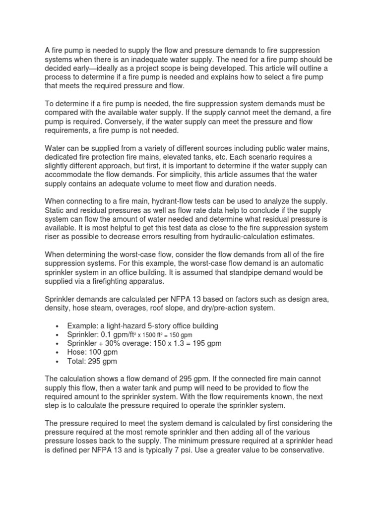 Fire Pump Calculation | PDF | Fire Sprinkler System | Pump