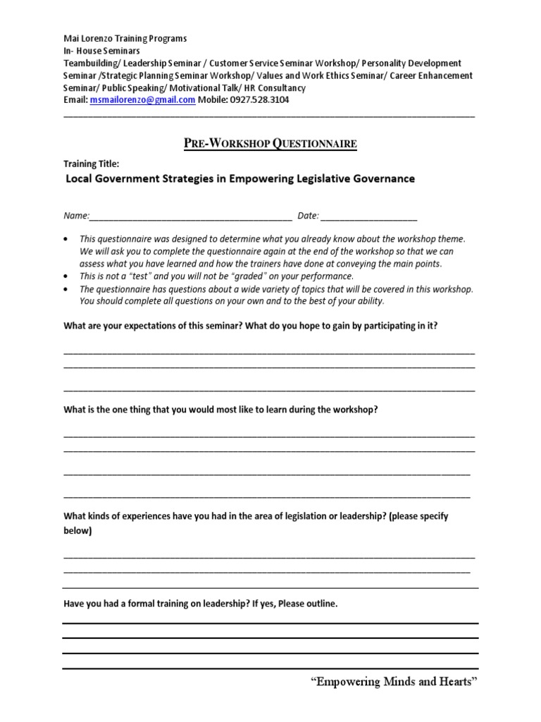 Pre and Post Training Evaluation Form | PDF | Team Building | Leadership