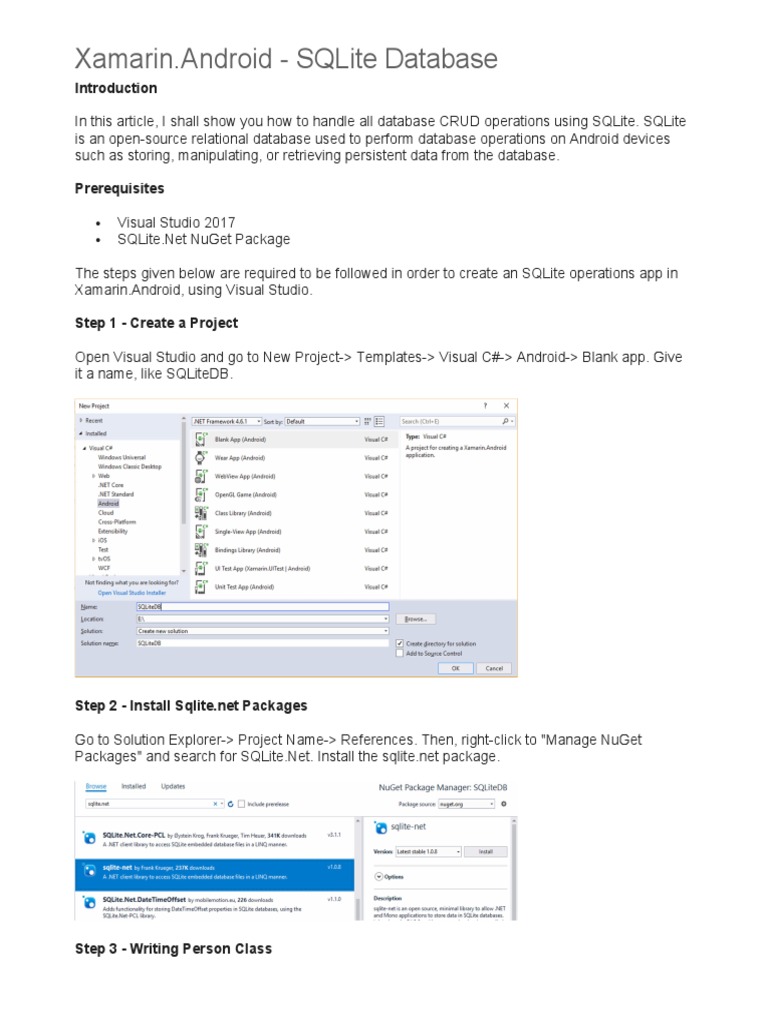 Xamarin Android Sqlite Database Pdf Xamarin C Sharp