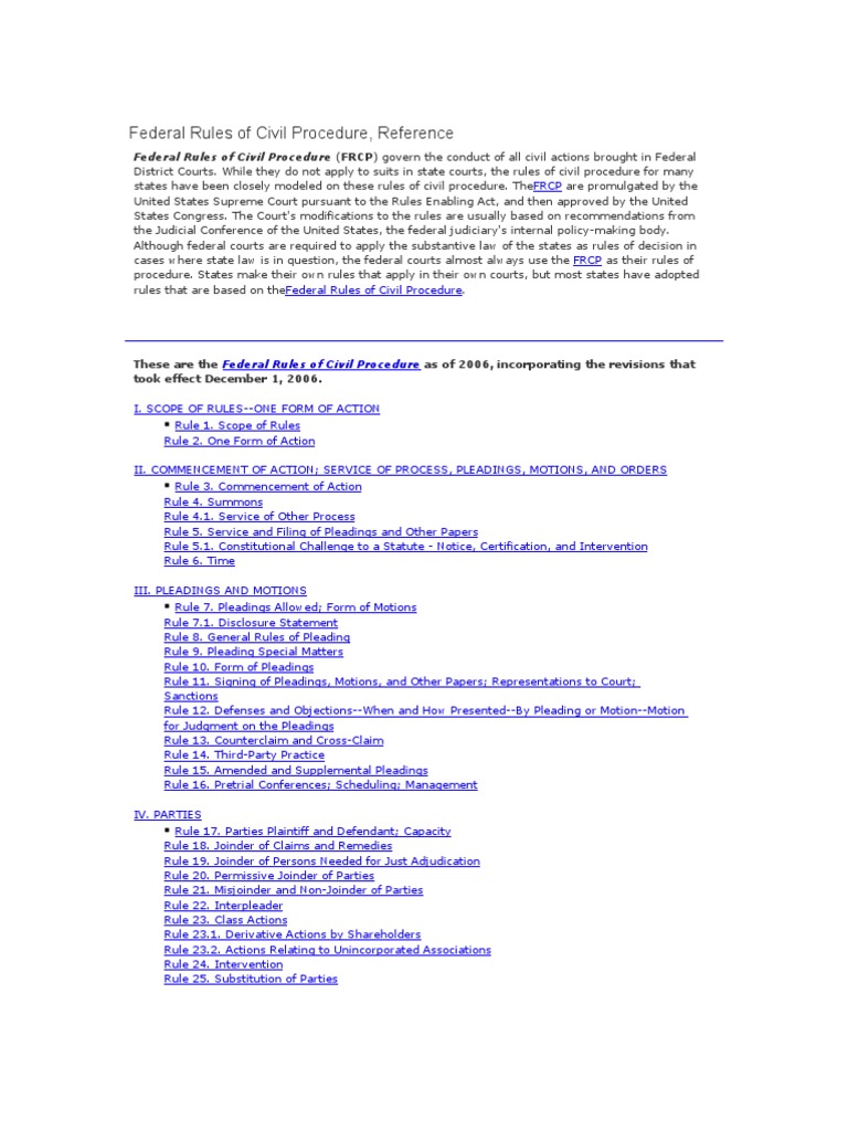 Rules, Federal Rules of Civil Procedure | PDF | Discovery (Law ...