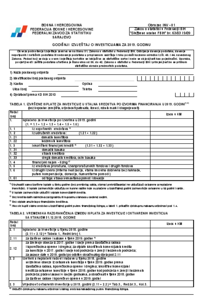 Obrazac INV 01 2018 Hrvatska Verzija | PDF