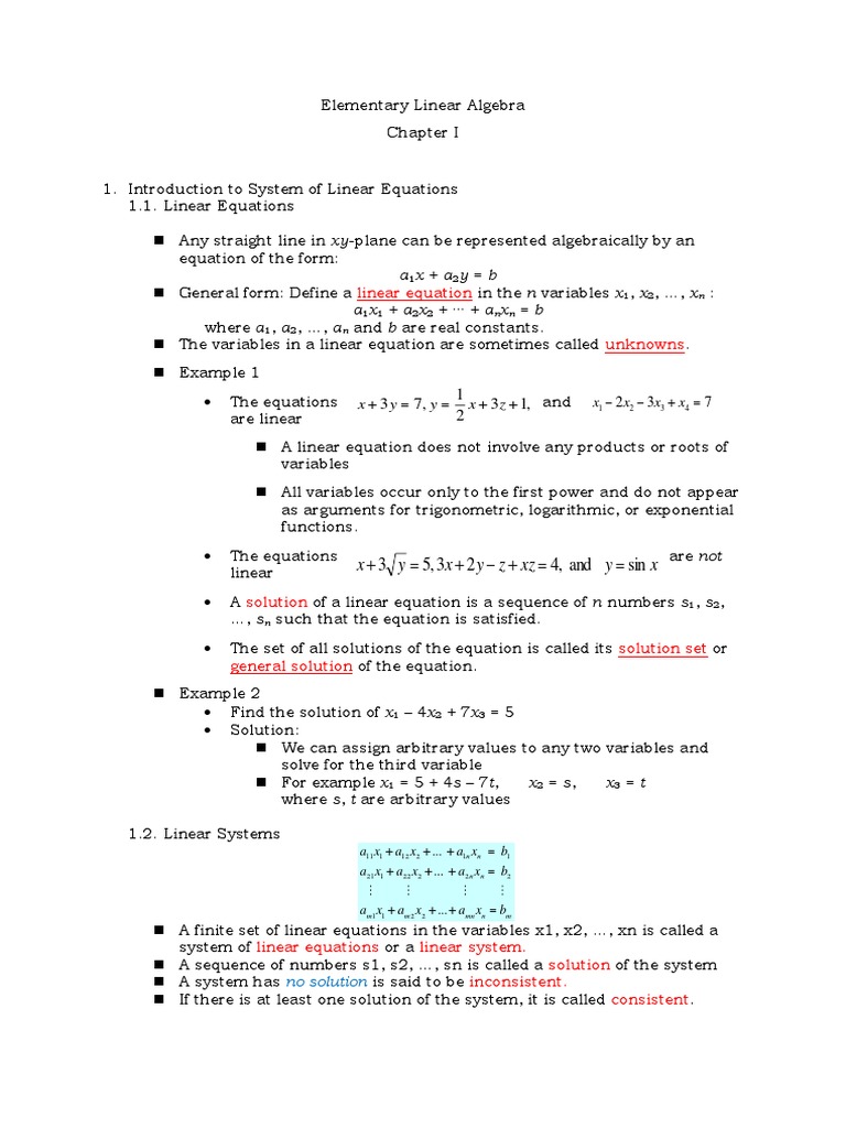 Elementary Linear Algebra | PDF | Matrix (Mathematics) | System Of ...